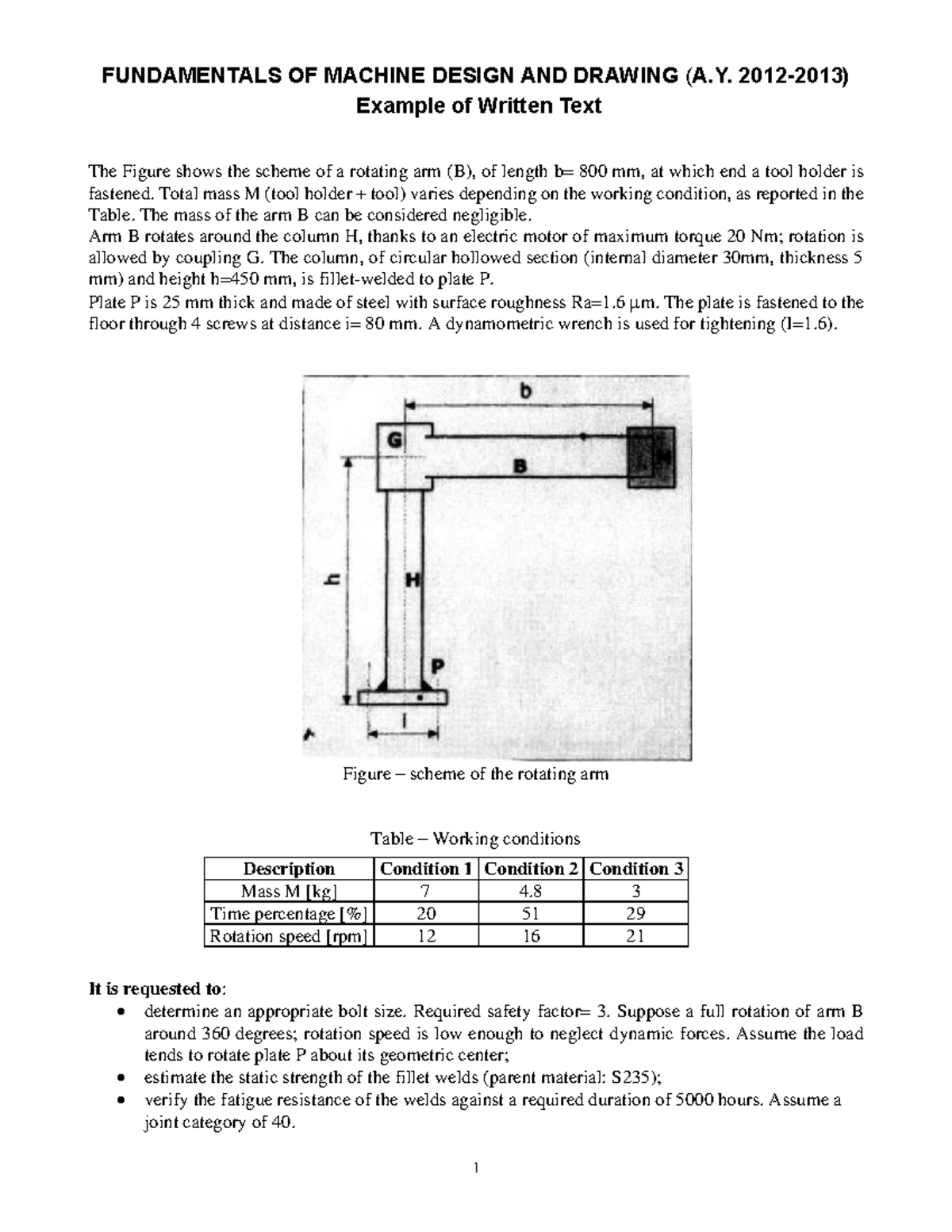 1 - Example exam fasteners and welds - 1 FUNDAMENTALS OF MACHINE DESIGN ...