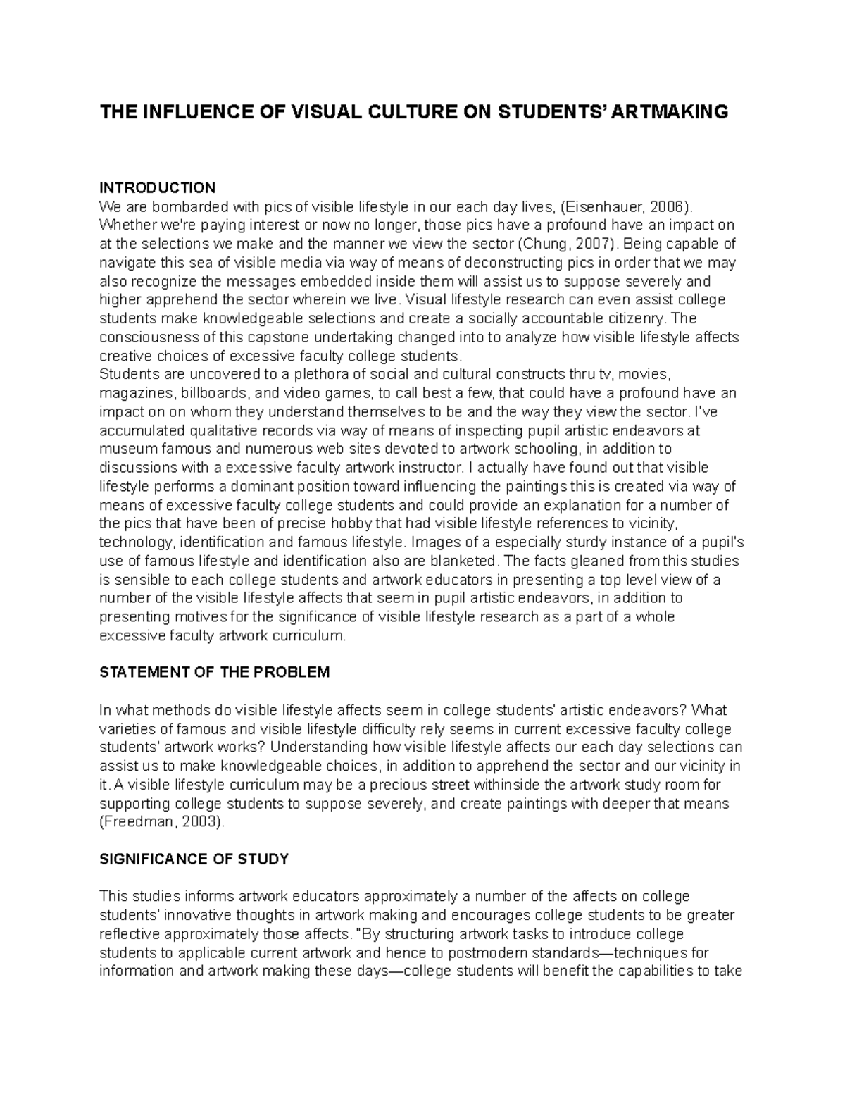 THE Influence OF Visual Culture ON Students’ Artmaking - THE INFLUENCE ...