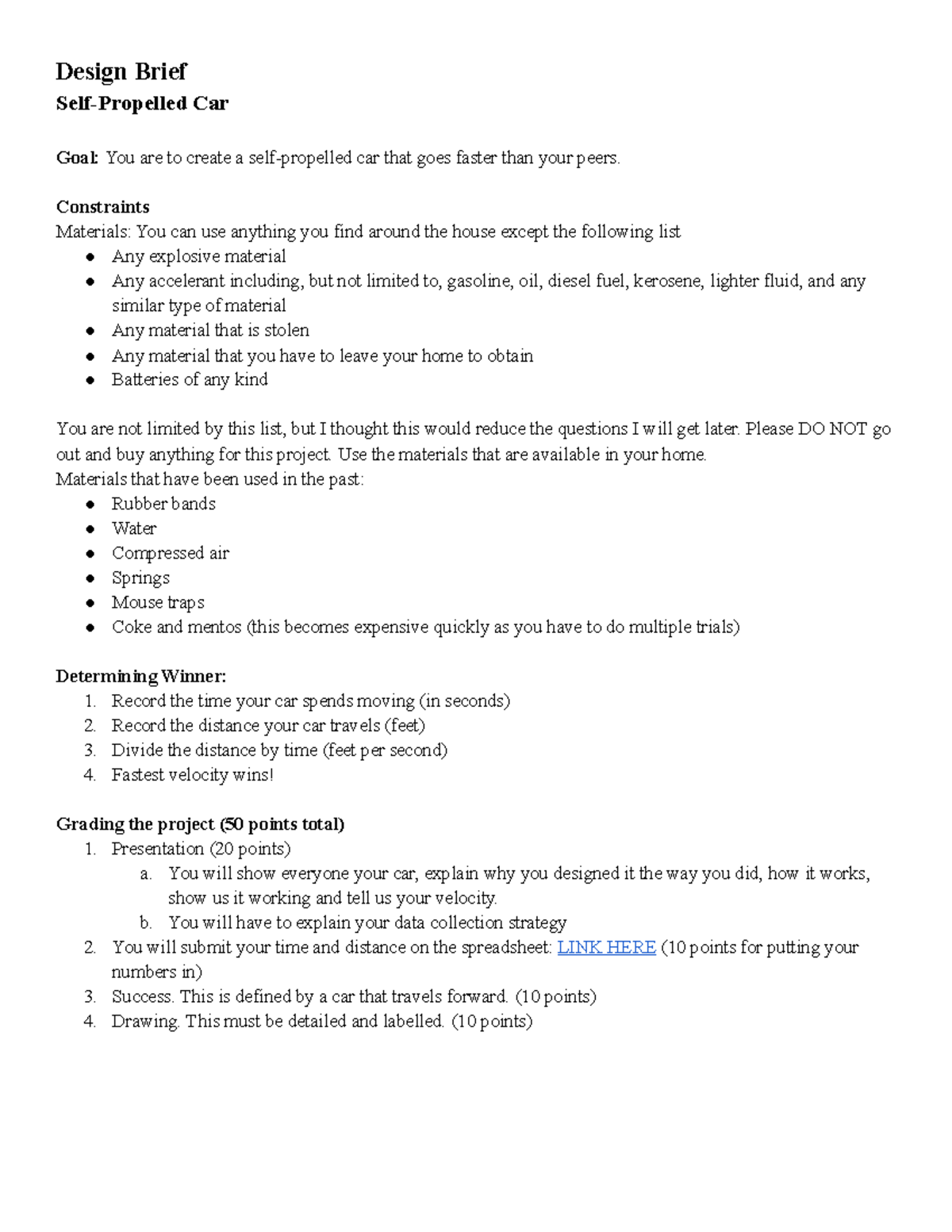 Self Propelled Car IED - Assignment for class - Design Brief Self ...