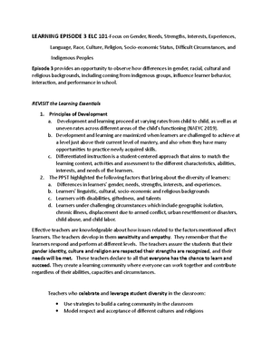 ELC Episode 2 - ELCL101 - ELC 101 –Observations of Teaching-Learning in Actual School ...