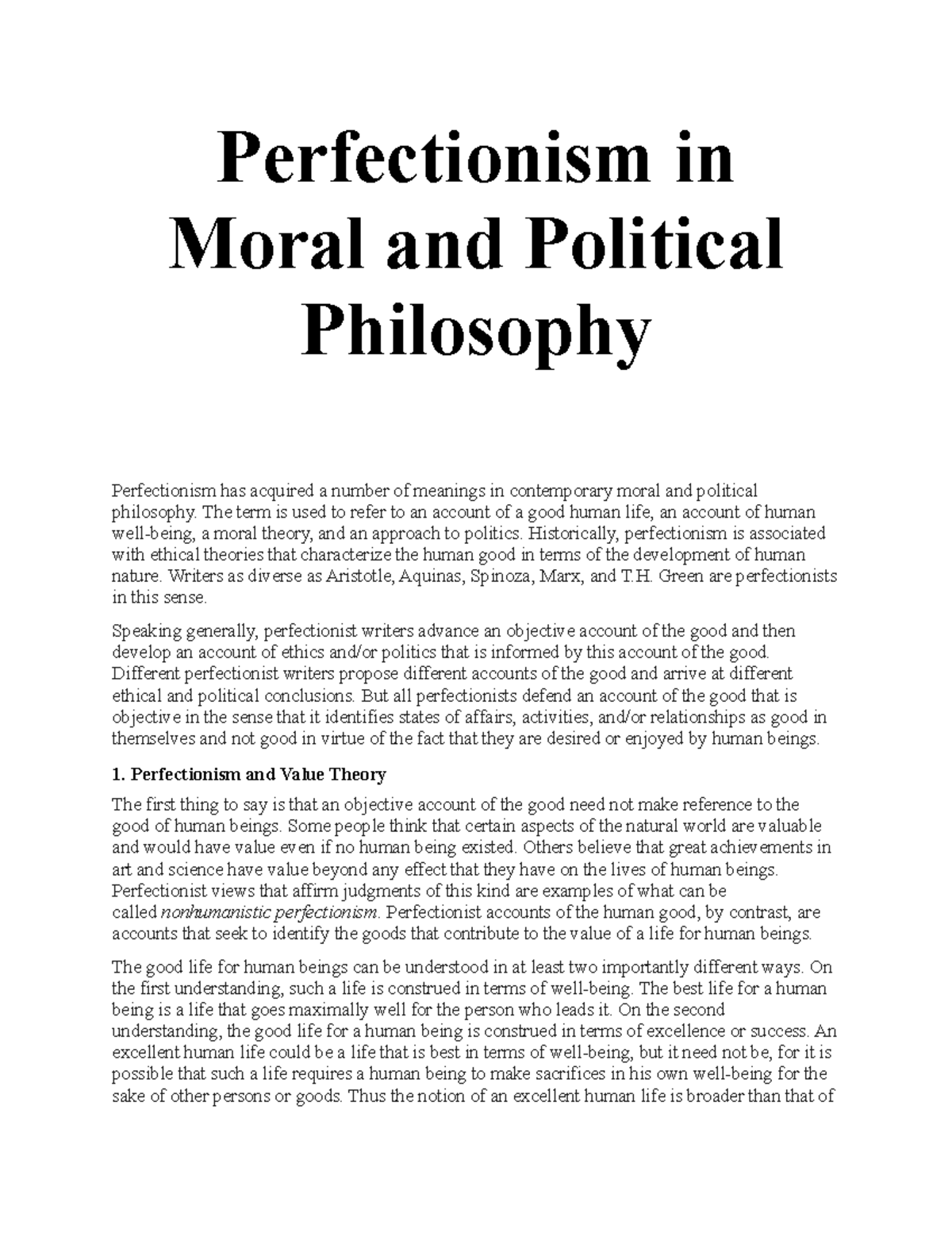 Lecture 51 Perfectionism in Moral and Political Philosophy ...