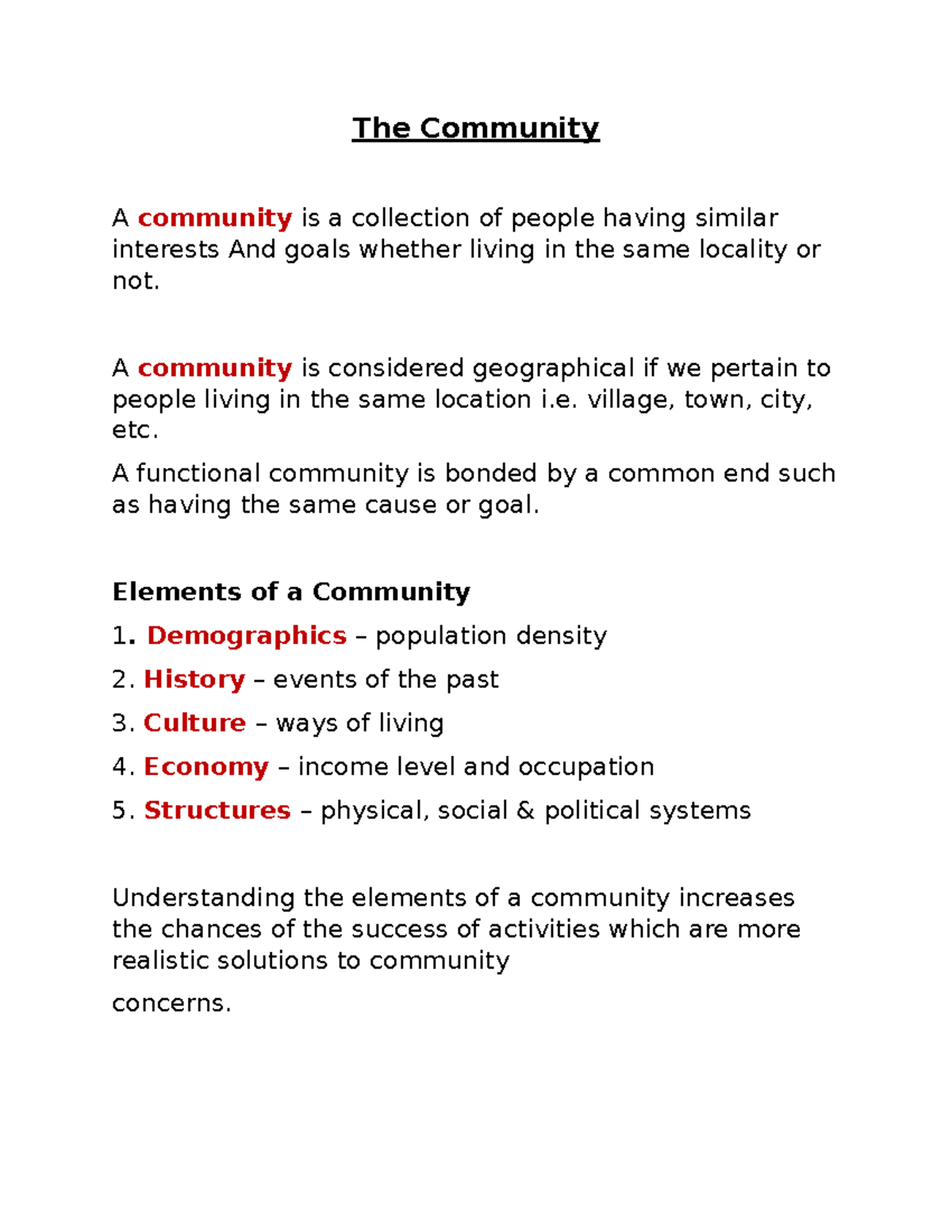The Community And Its Elements-NSTP - The Community A community is a ...