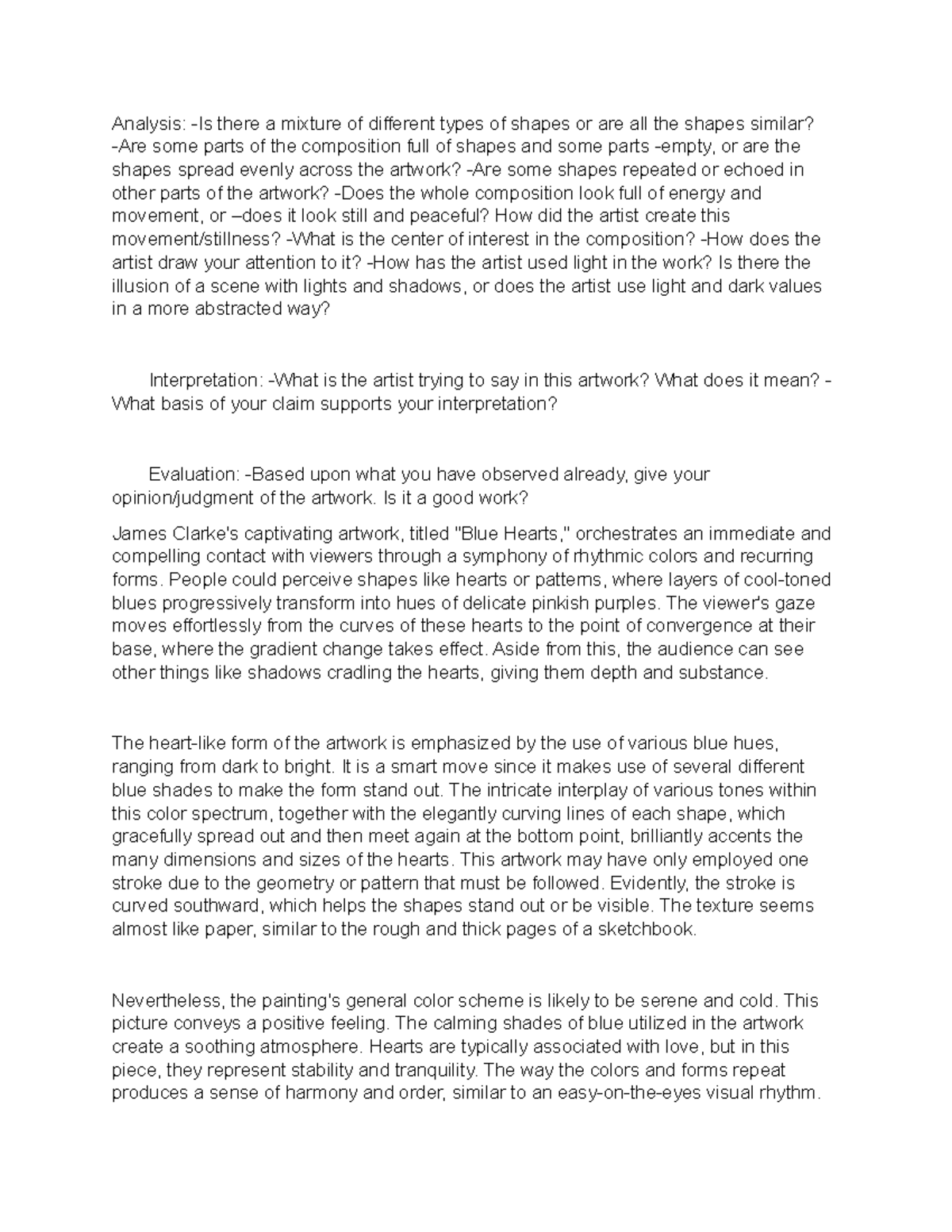 Prelims art analysis - appreciation - Analysis: -Is there a mixture of ...