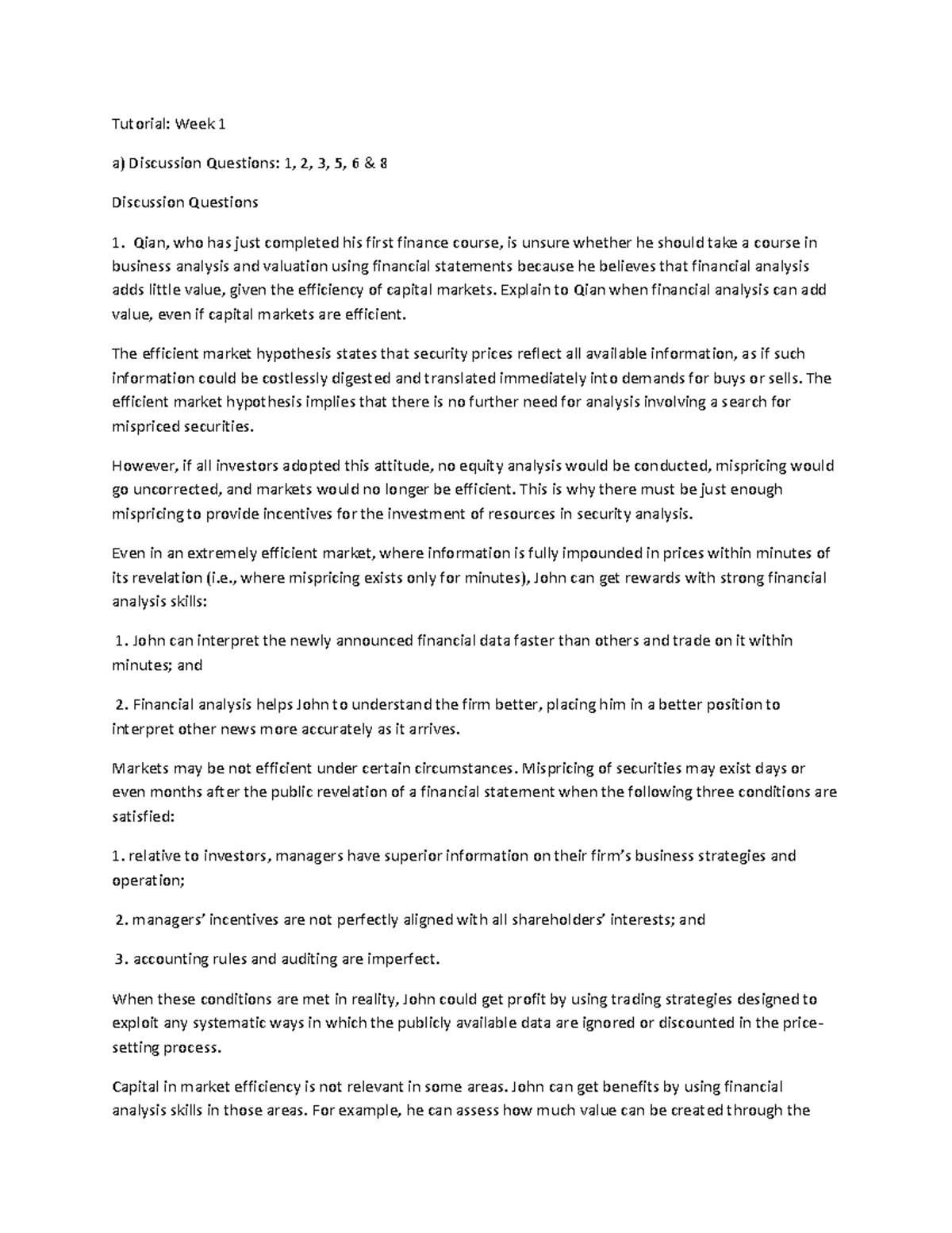 Fin1fsa Week 1 Tutorial Solutions Warning Tt Undefined Function 32 Tutorial Week 1 A