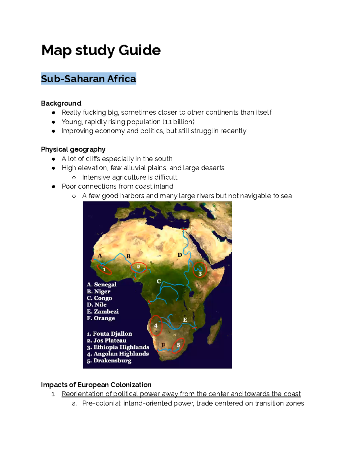 Consolidated final study guide - Map study Guide Sub-Saharan Africa ...