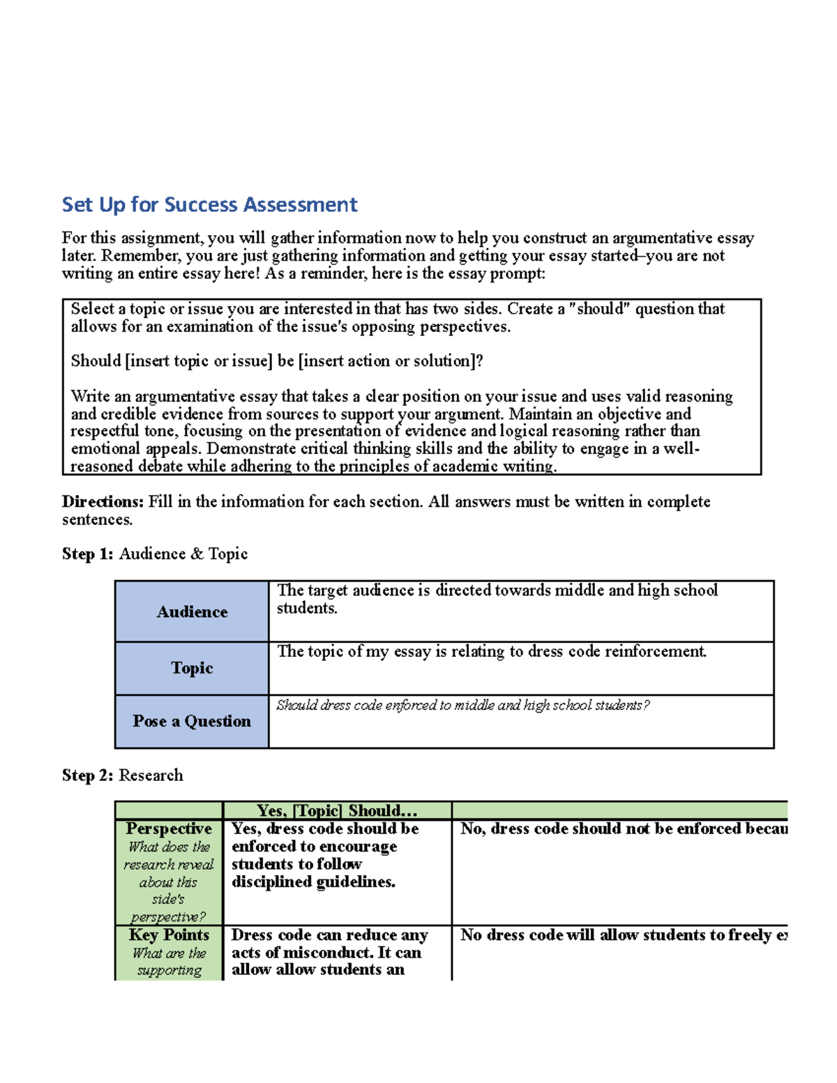Vince English 5-1 - Set Up for Success Assessment For this assignment ...