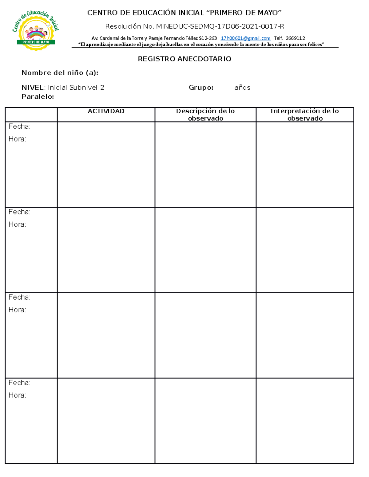 Anecdotario Inicial - CENTRO DE EDUCACIÓN INICIAL “PRIMERO DE MAYO ...