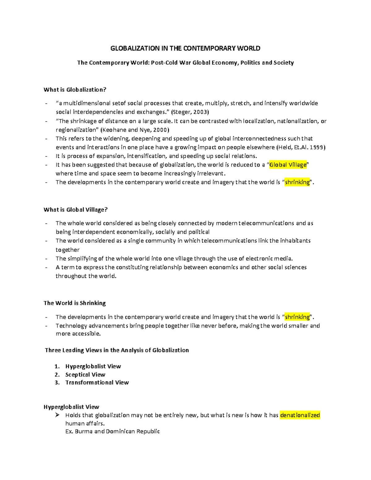 Cworld Globalization IN THE Contemporary World - GLOBALIZATION IN THE ...