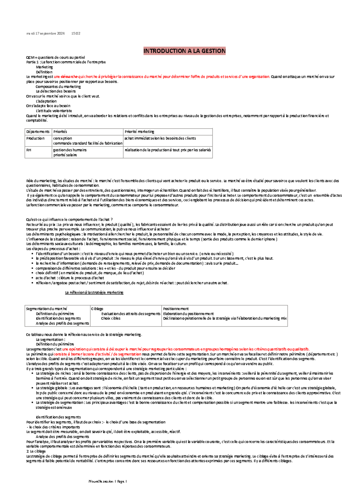 Introduction A LA Gestion - INTRODUCTION A LA GESTION QCM + questions de cours au partiel Partie ...