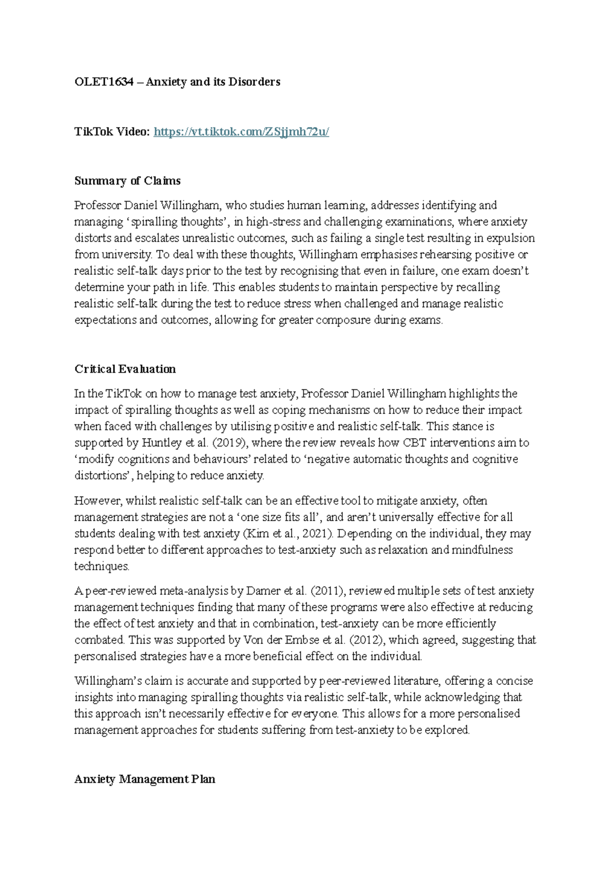 OLET1634 Final - OLET1634 – Anxiety and its Disorders TikTok Video: vt ...