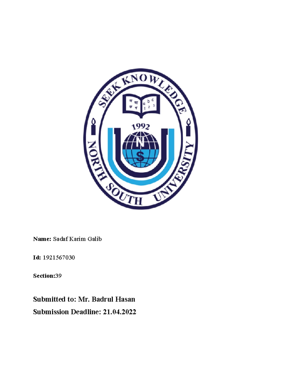 HIS 103 Final Report BY Sadaf - Name: Sadaf Karim Galib Id: 1921567030 ...