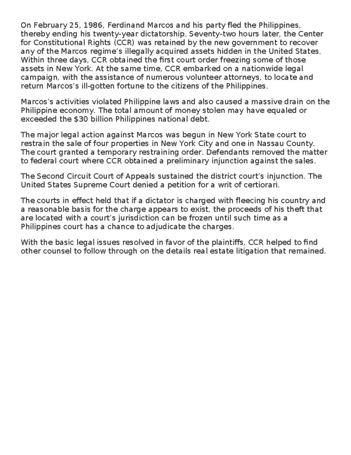 Republic-vs-Marcos - case brief - On February 25, 1986, Ferdinand ...