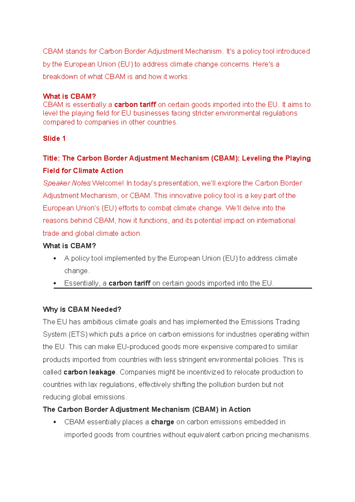 CBAM stands for Carbon Border Adjustment Mechanism - It's a policy tool ...