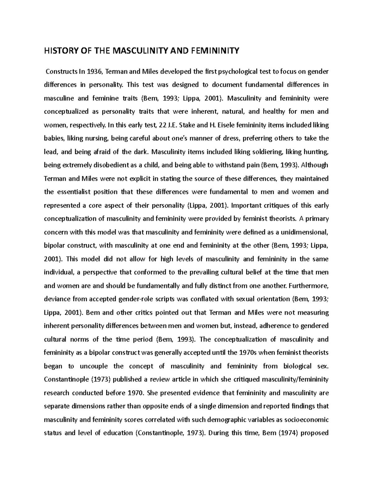 History OF THE Masculinity AND Femininity - HISTORY OF THE MASCULINITY ...