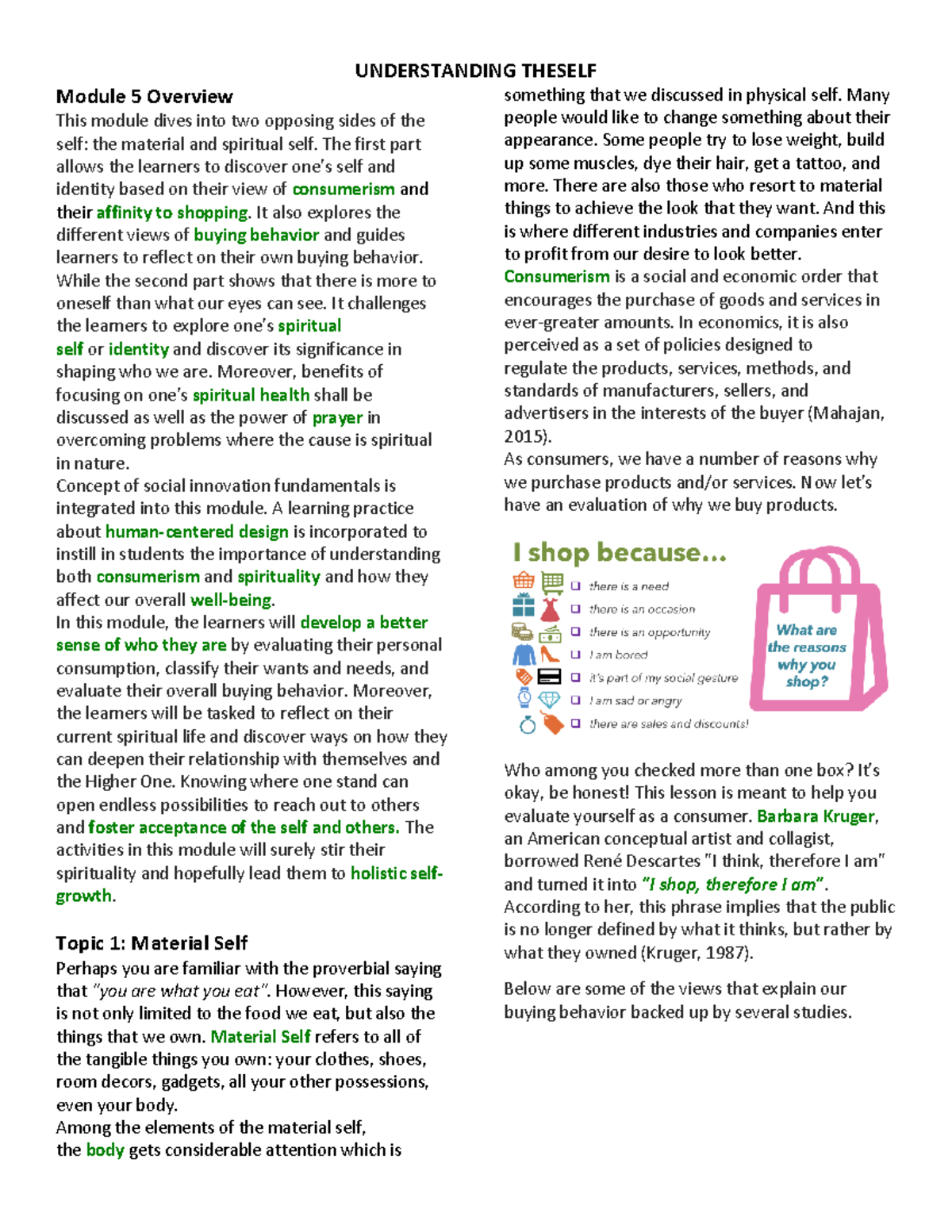 Module 5 Overview ( Theself) - UNDERSTANDING THESELF Module 5 Overview ...
