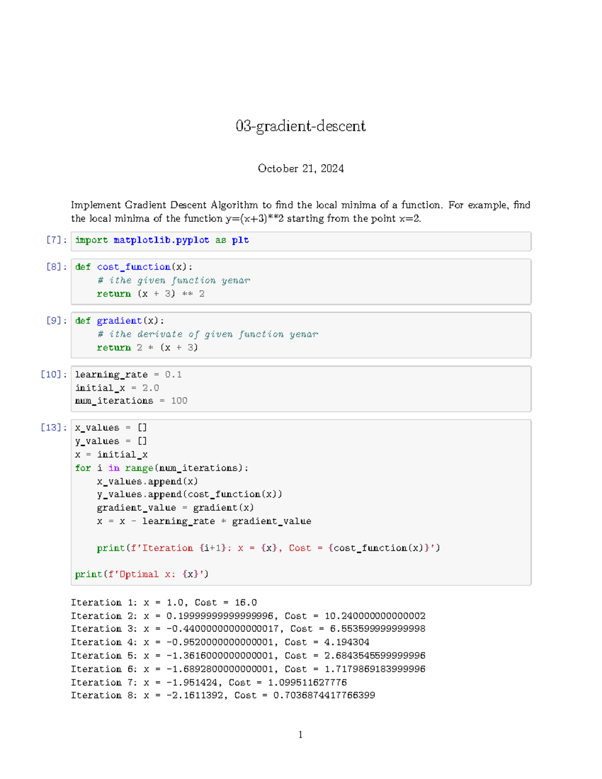 03-gradient-descent - Code - 03-gradient-descent October 21, 2024 Implement Gradient Descent ...