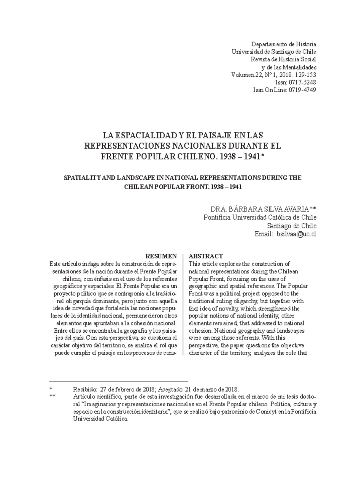 Silva%2C+Bárbara - paisaje - Departamento de Historia Universidad de ...
