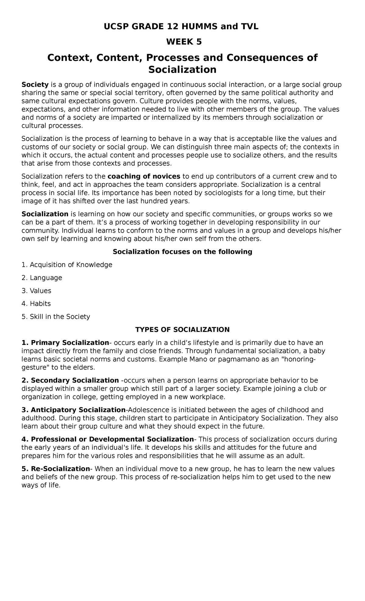 UCSP Grade 12 w5 Humms and TVL - UCSP GRADE 12 HUMMS and TVL WEEK 5 ...