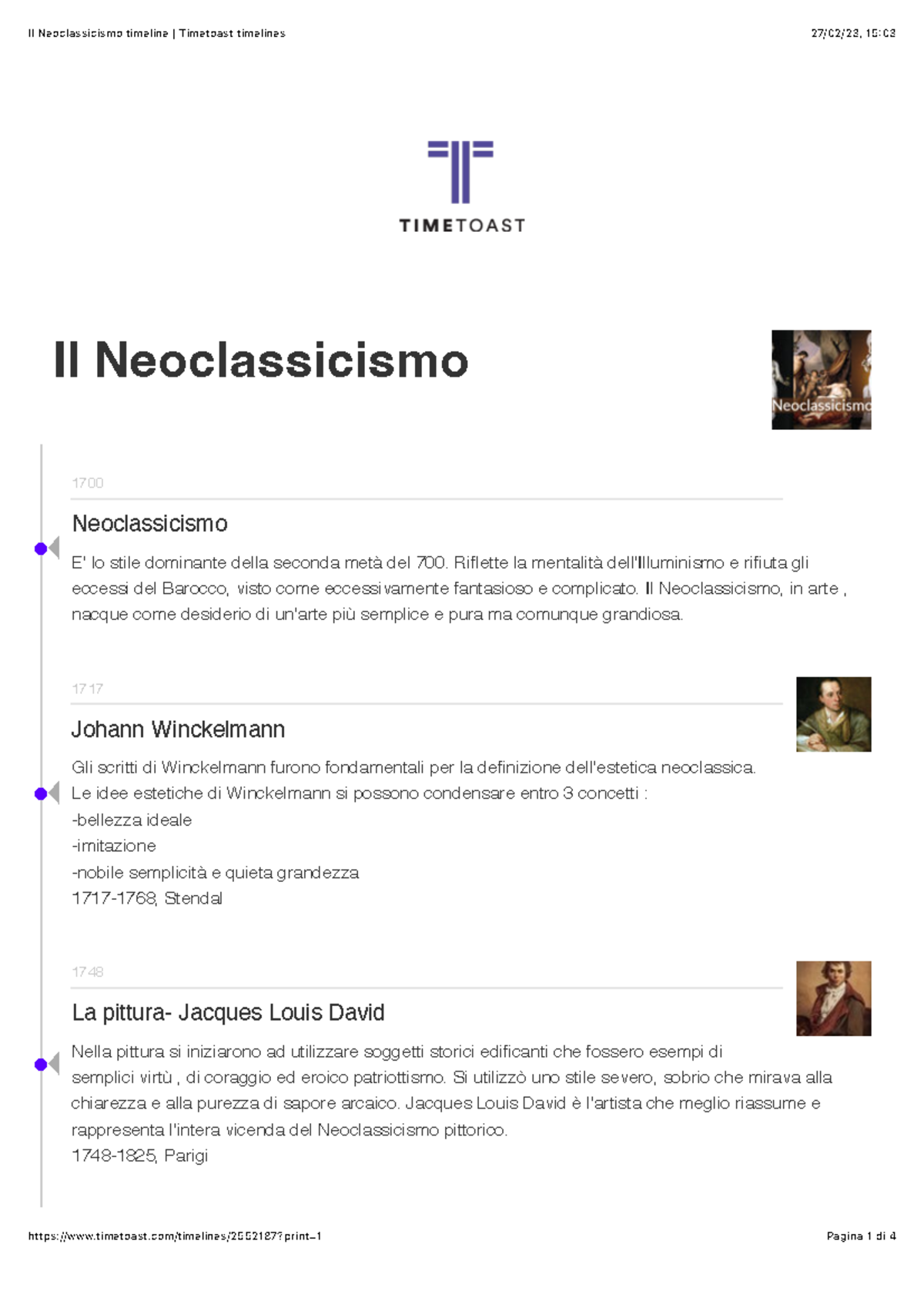 Il Neoclassicismo timeline Timetoast timelines - Il Neoclassicismo ...