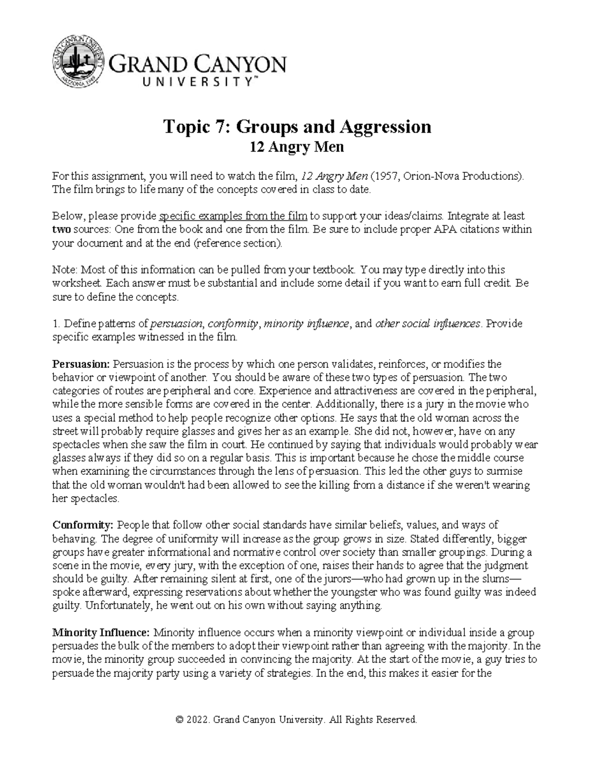PSY362 RS T7 12Angry Men - Topic 7: Groups and Aggression 12 Angry Men ...
