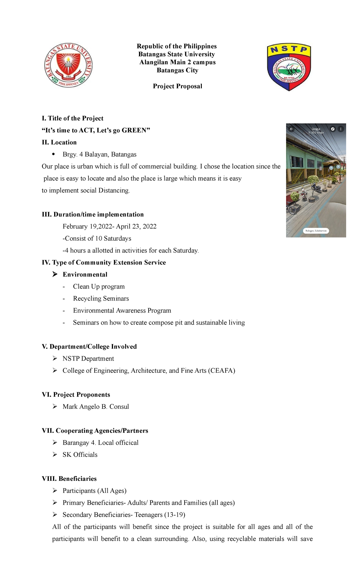 Consul Project Proposal CWTS - Republic of the Philippines Batangas ...