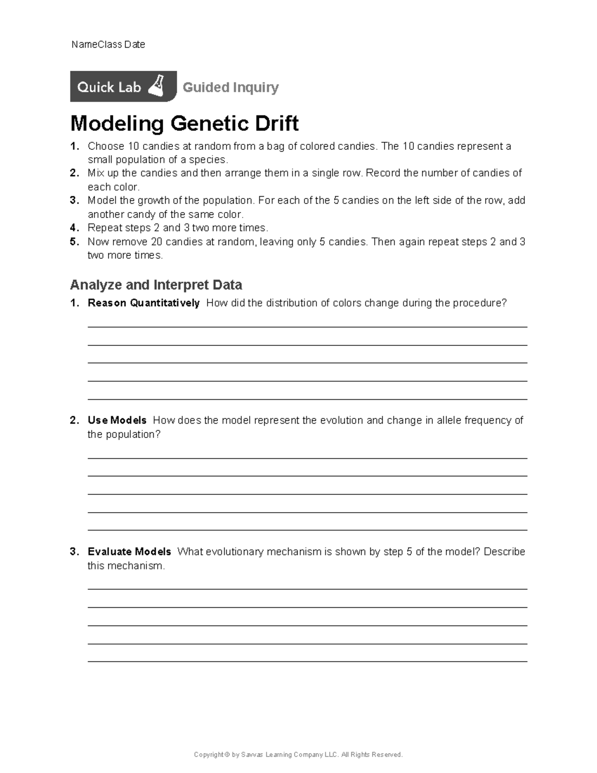 BIO CH18 Quick Lab - ewkjkjdsa - Guided Inquiry Modeling Genetic Drift ...