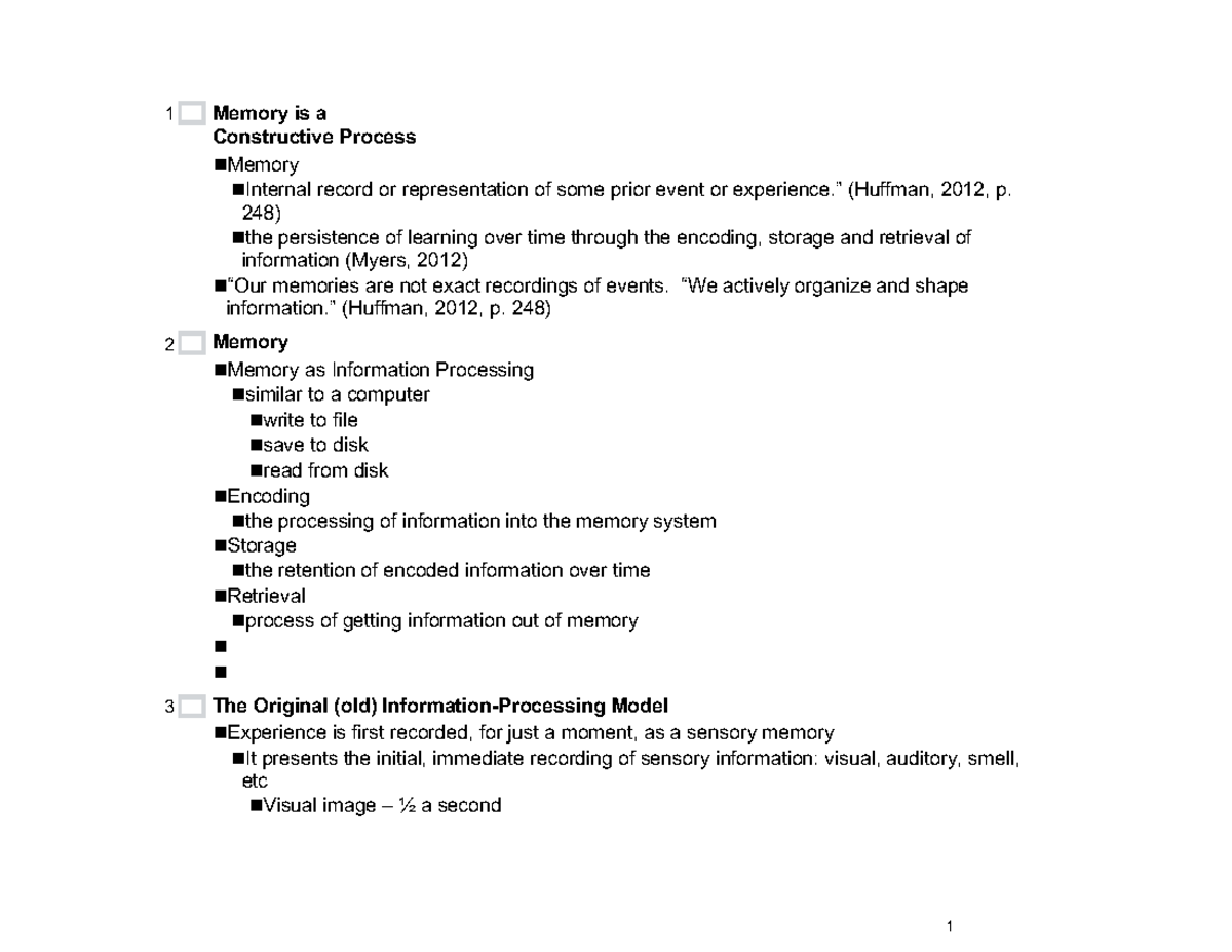 Blkbrd - Memory-Fall 2021-Ch 2 - Compatibility Mode - 1 Memory is a Constructive Process nMemory ...