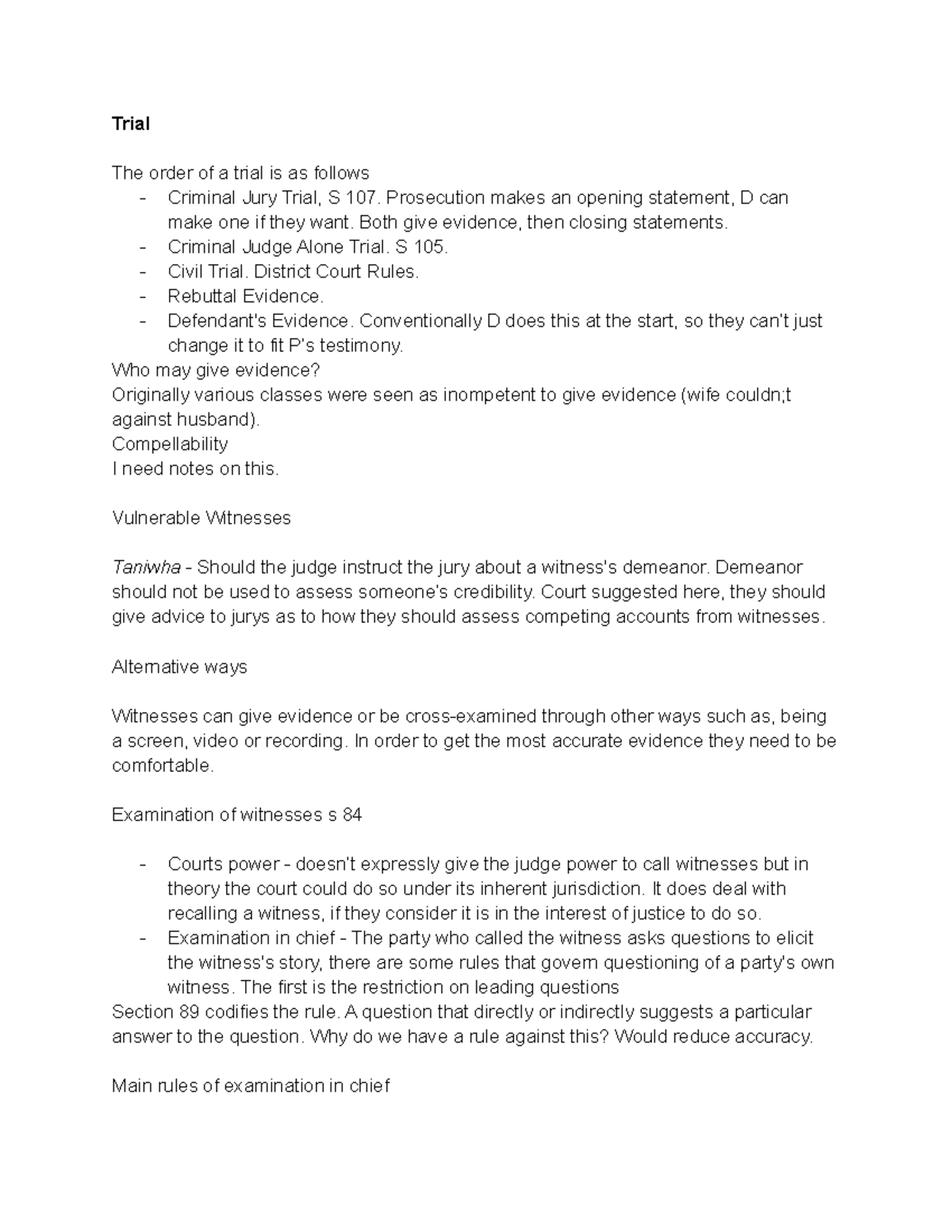 E Trial Lectures Notes Summary - Trial The order of a trial is as ...