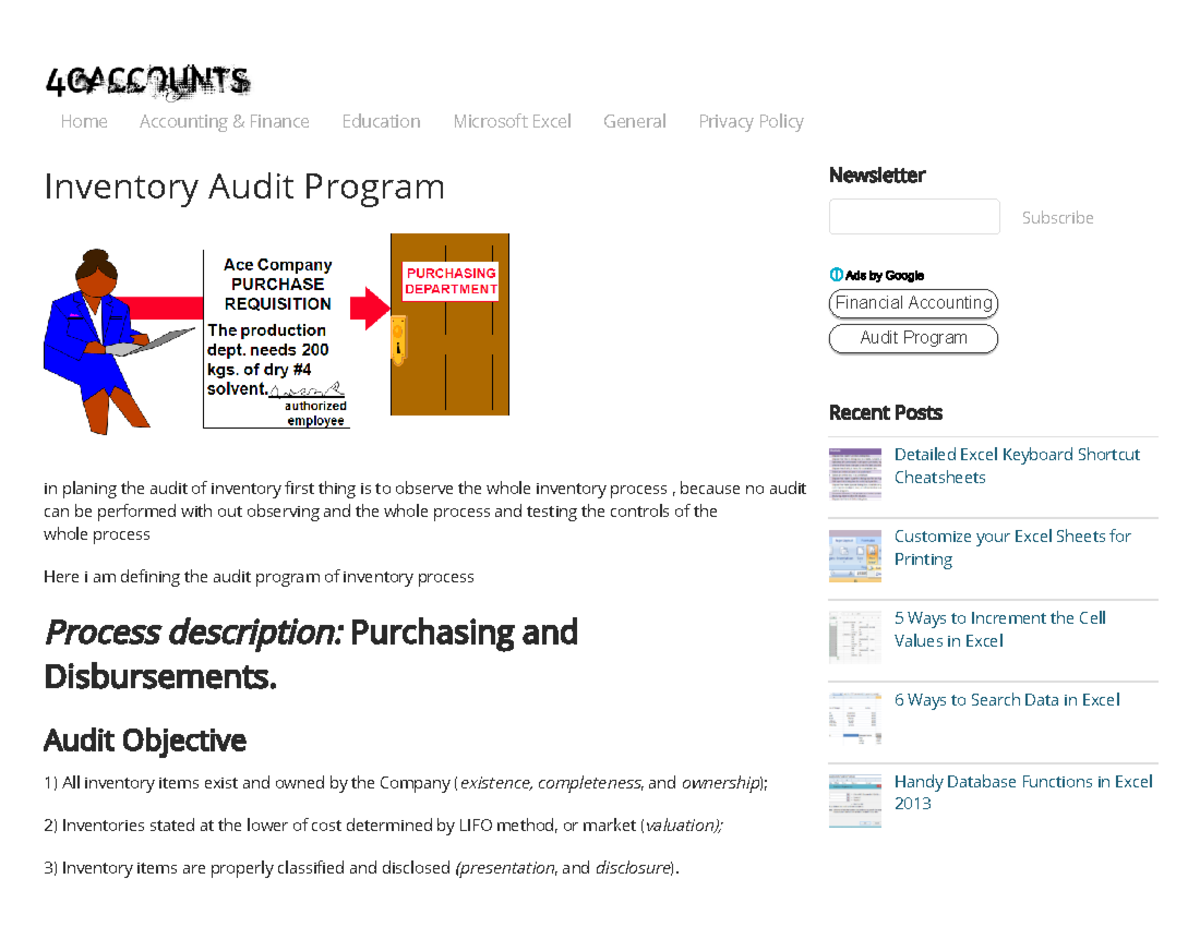 Inventory Audit Program - Audit Objective All inventory items exist and ...
