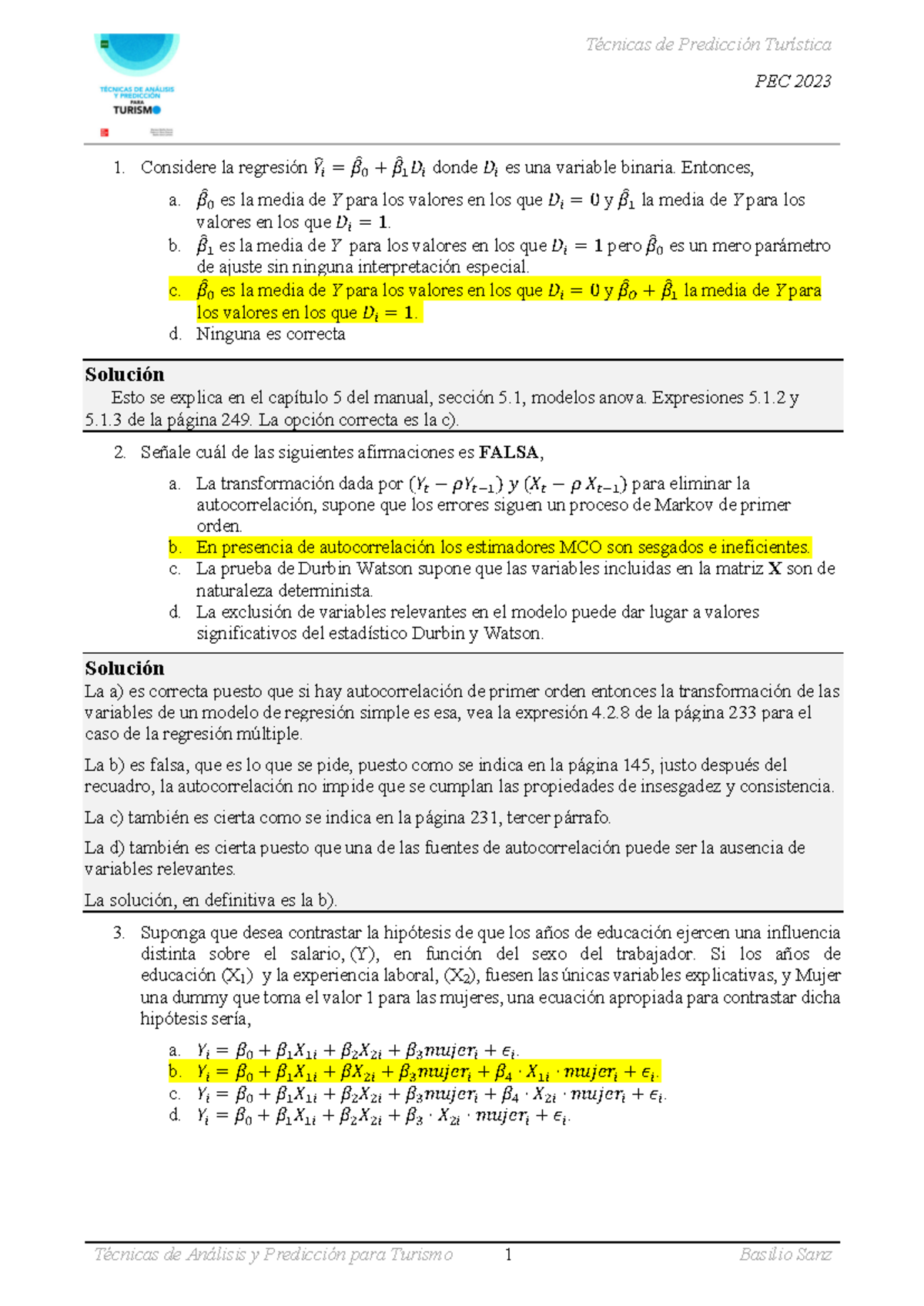 Solución PEC 2023 - PEC 2023 Considere la regresión 𝑌 " ! = 𝛽 % " + 𝛽 ...