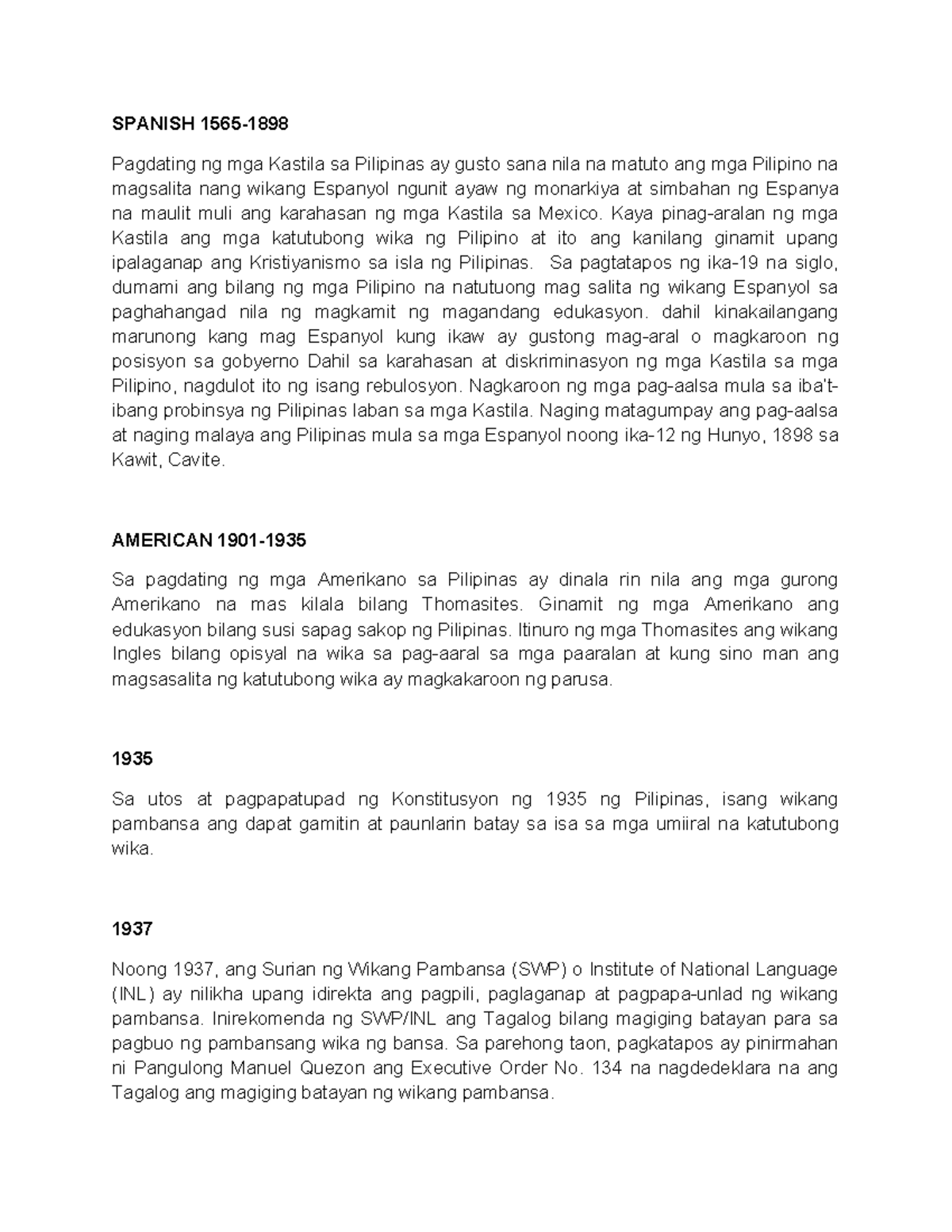 Wikang-filipino-timeline - SPANISH 1565- Pagdating ng mga Kastila sa ...
