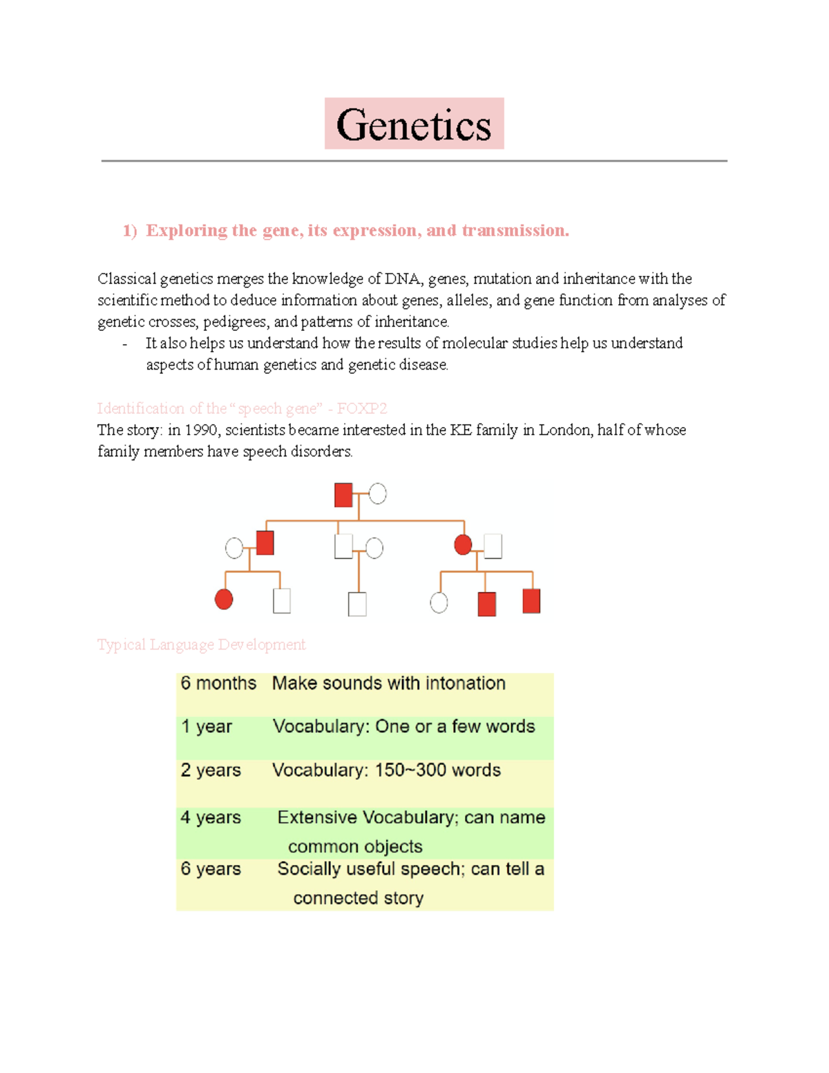 Genetics - Google Docs -. - Genetics. 1) Exploring the gene, its ...