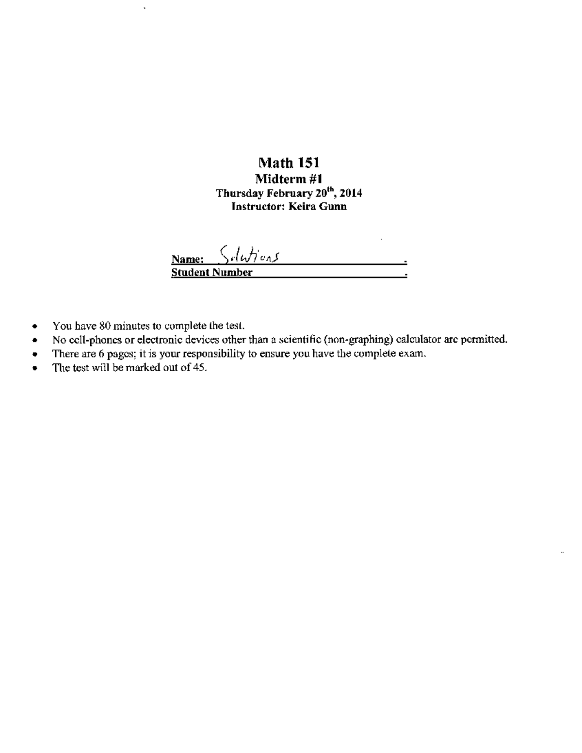 151 M1 winter 2014 solutions - Pre-Calculus - Studocu