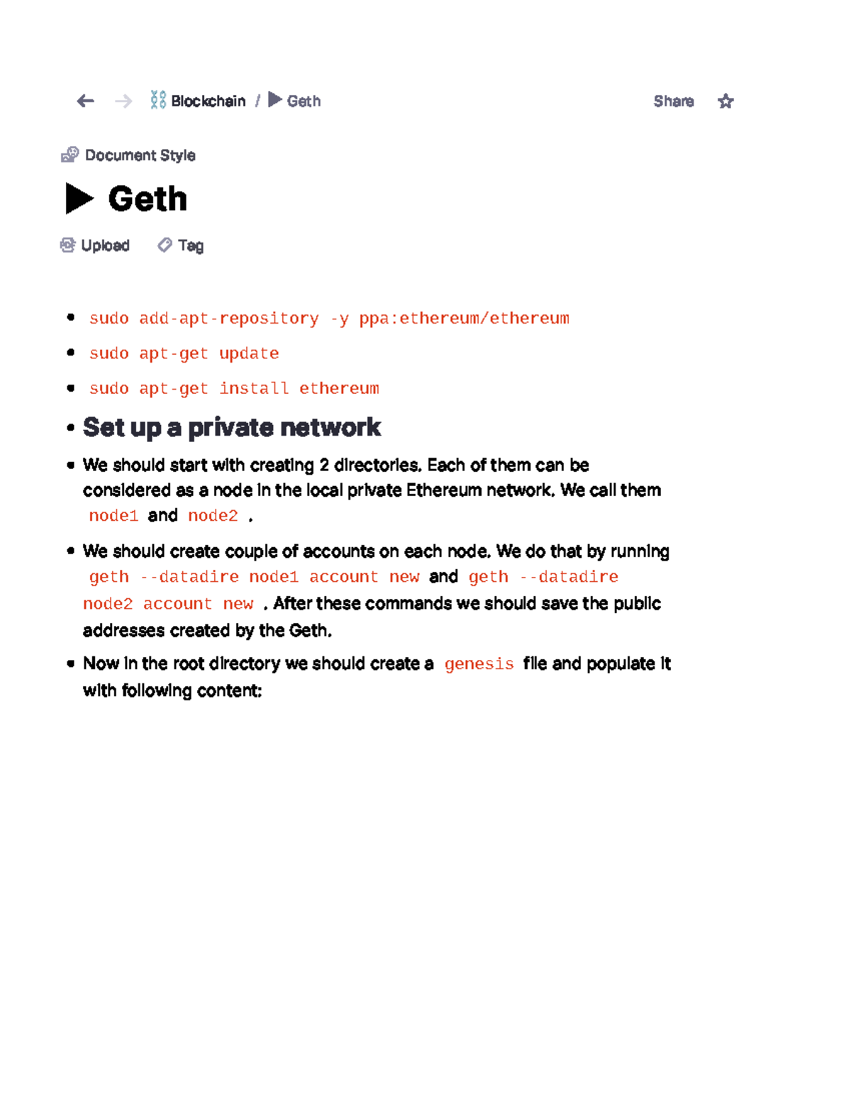 Geth Usage Geth Commands To Create A Local Ethereum Node ⛓ Blockchain Geth Share Document