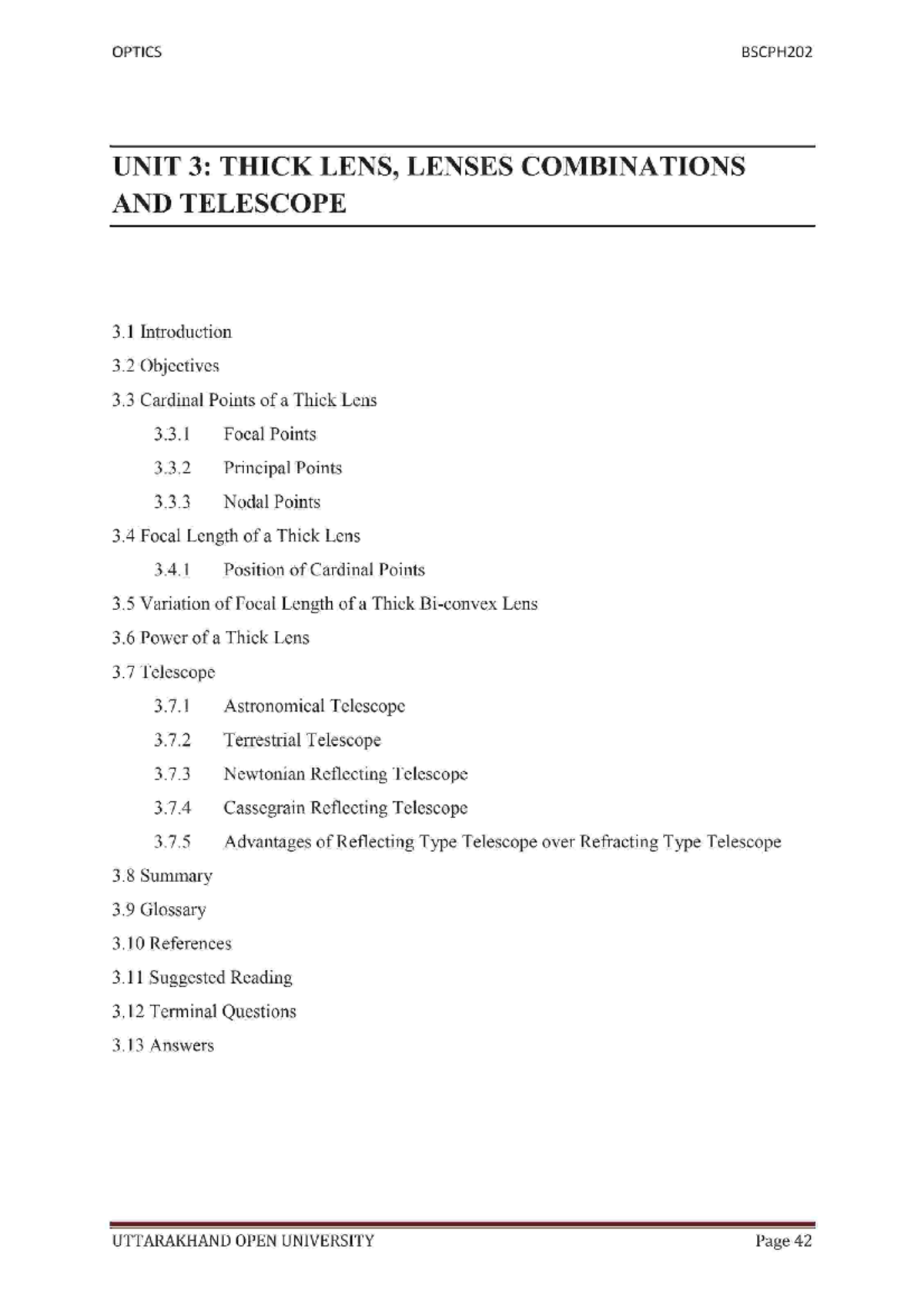 Unit -3 Thick Lens, Lenses Combination And Telescope - Optics - Studocu