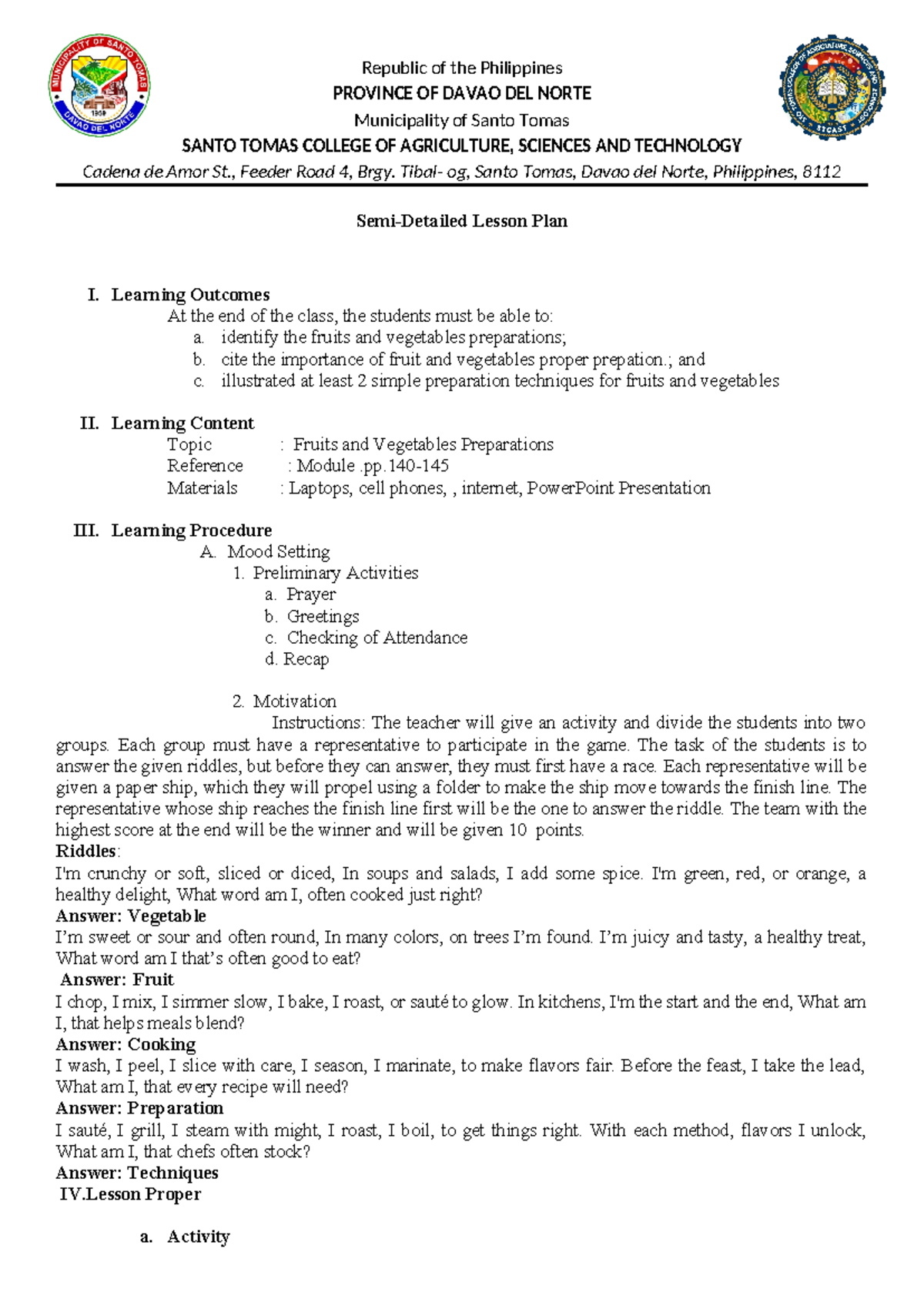 LP-Format - sample lp - Republic of the Philippines PROVINCE OF DAVAO ...