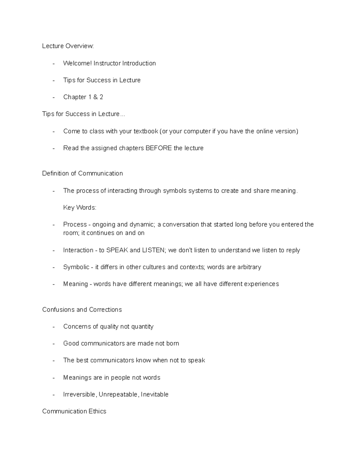 Chapter 1 & 2 Lecture - Lecture Overview: - Welcome! Instructor ...