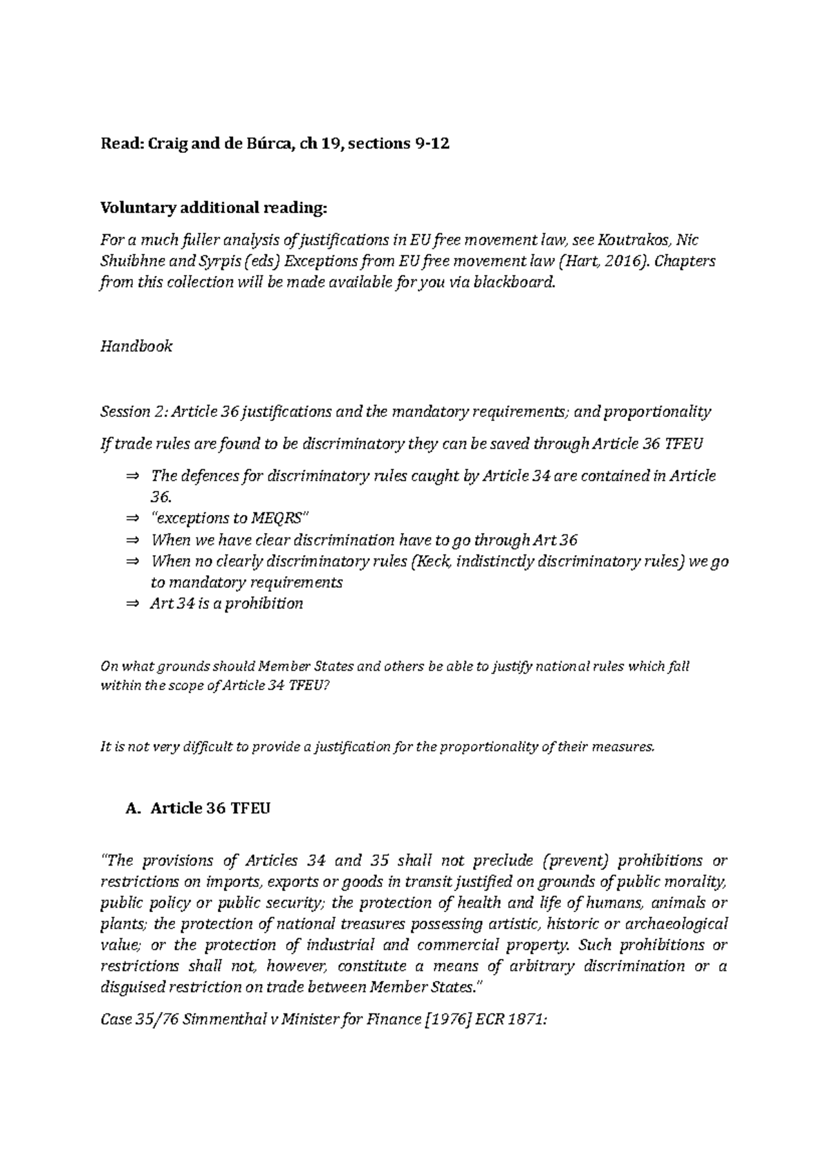 MA EU Law 2 cycles on the free movement of goods - cycle 2 session 2 ...