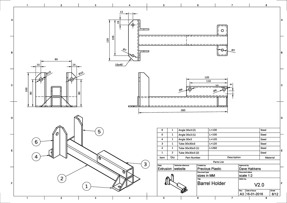 Planos de diseño para extrusor 8 - 2 3 4 5 6 7 8 1 200 150 150 06 A 09 ...