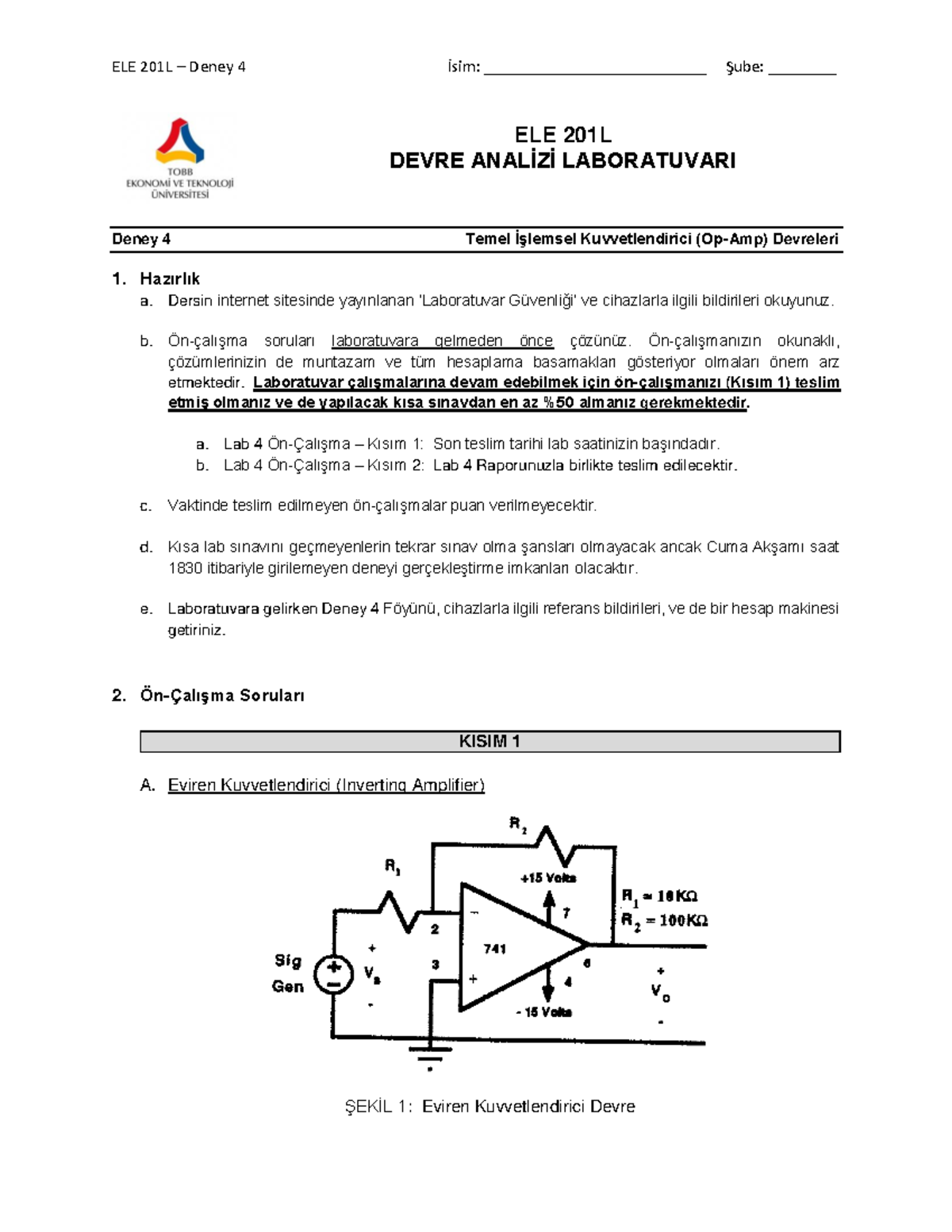 Silo - dsdsdsdsd - ELE 201L DEVRE ANALİZİ LABORATUVARI Deney 4 Temel ...