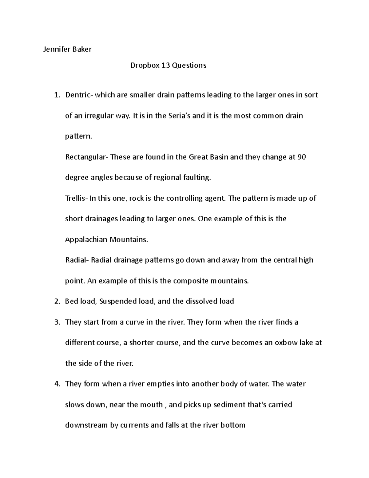 Geology module 13 Dropbox questions - Jennifer Baker Dropbox 13 ...