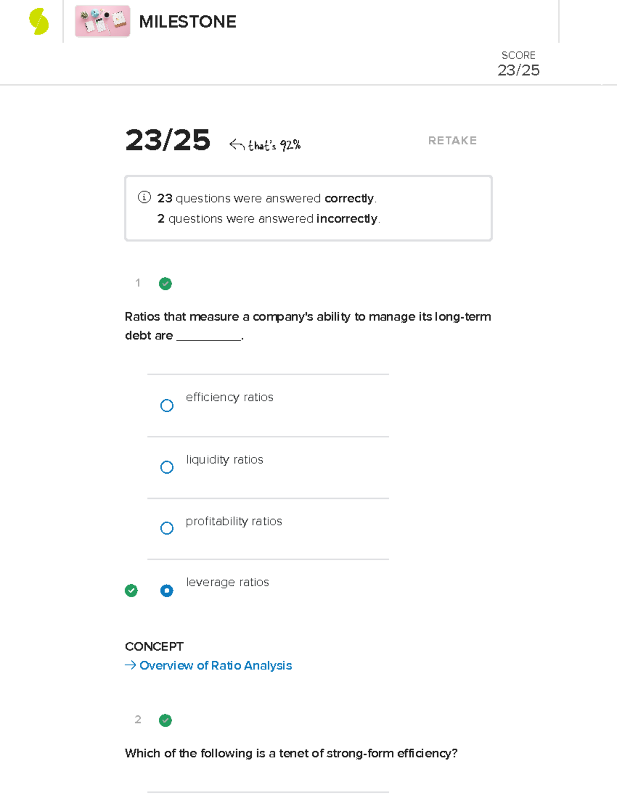 Milestone Score Retake - Ratio Analysis Market Efficiency Cash Budget ...