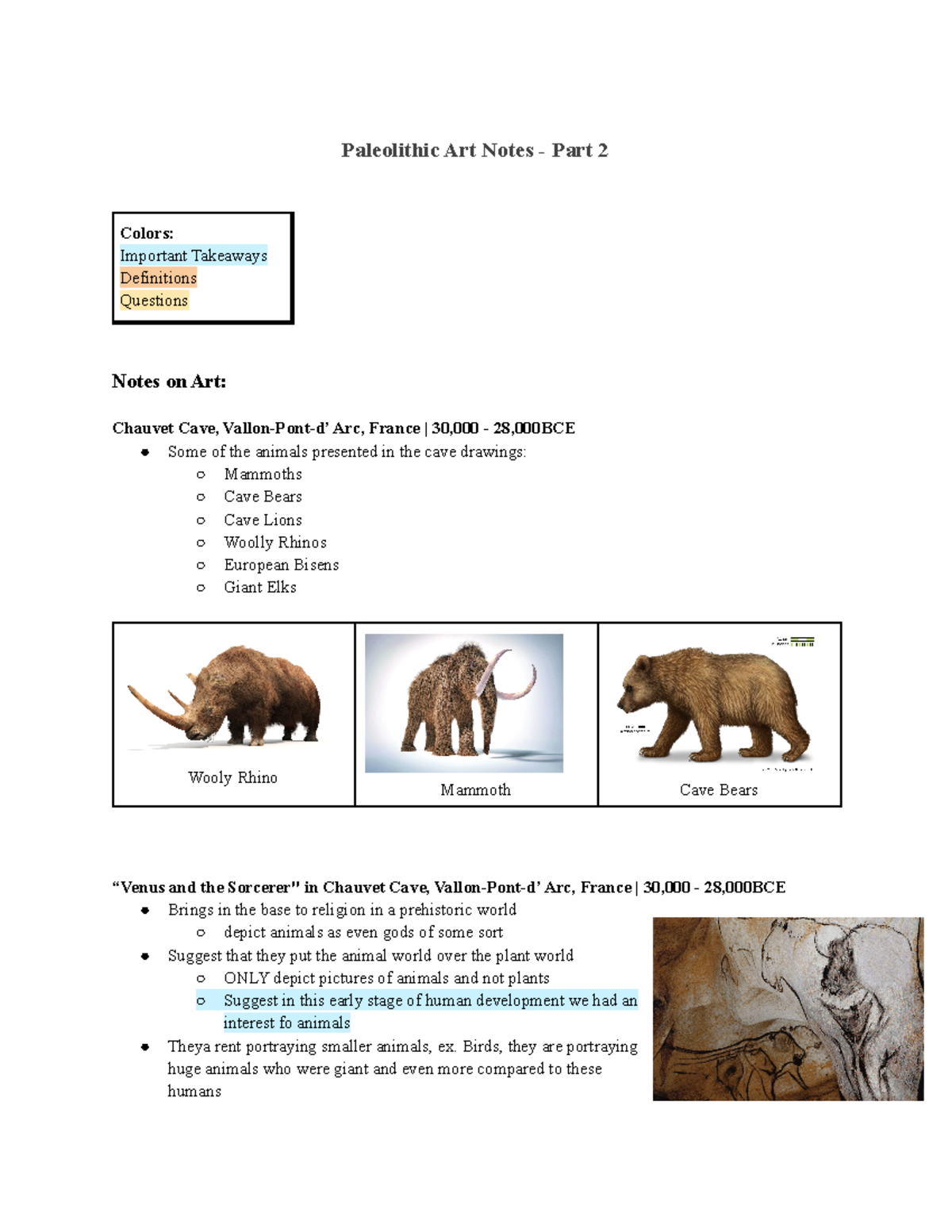 Survey of Western Art 1 Palaeolithic Art, Part 2 Notes - Paleolithic ...