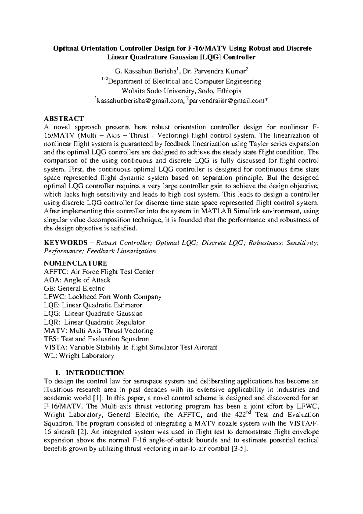 Manuscript - Optimal Orientation Controller Design for F-16/MATV Using ...