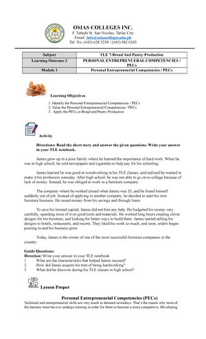 TLE HE BPP M2 v2Final - module - TECHNOLOGY AND LIVELIHOOD EDUCATION BREAD AND PASTRY PRODUCTION ...
