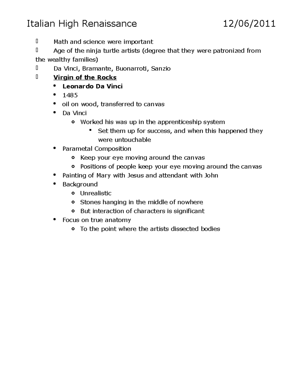 Italian High Renaissance - Studocu