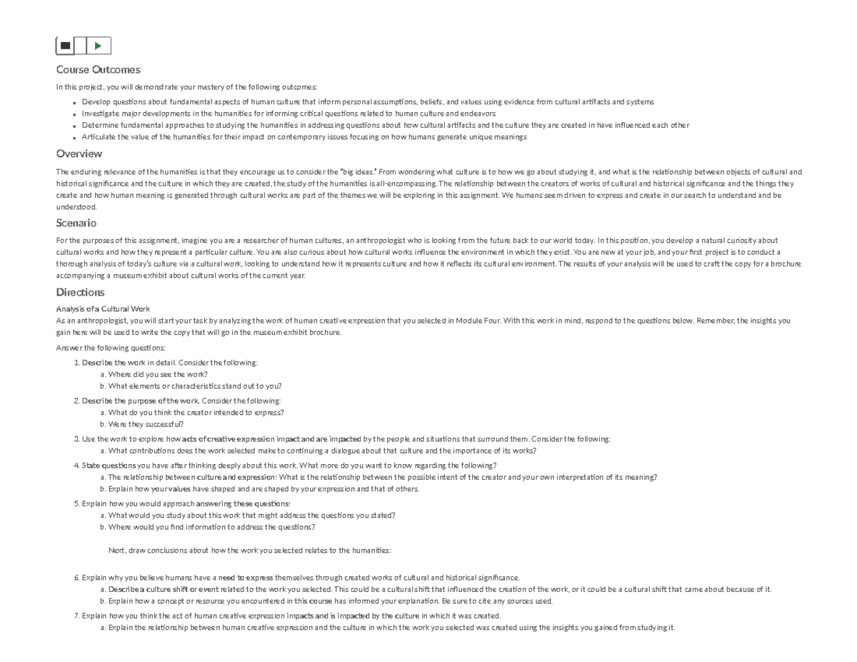 Project Guidelines and Rubric - HUM-100-H7799 Perspectives in the ...