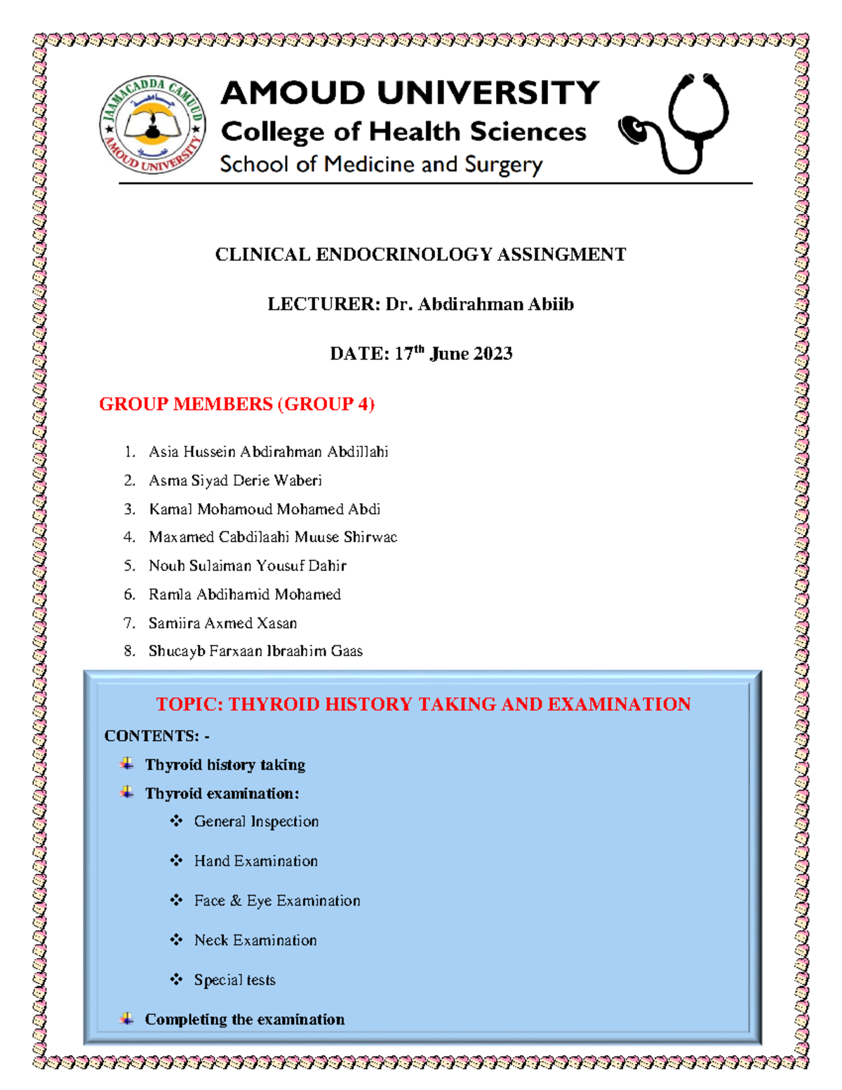 Group 4 Assignment Clinical Endocrinology - TOPIC: THYROID HISTORY ...