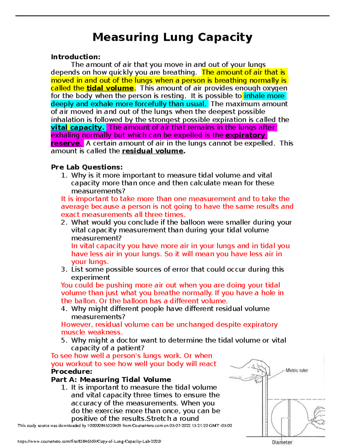 Lung Capacity Lab 2020 Measuring Lung Capacity Introduction The