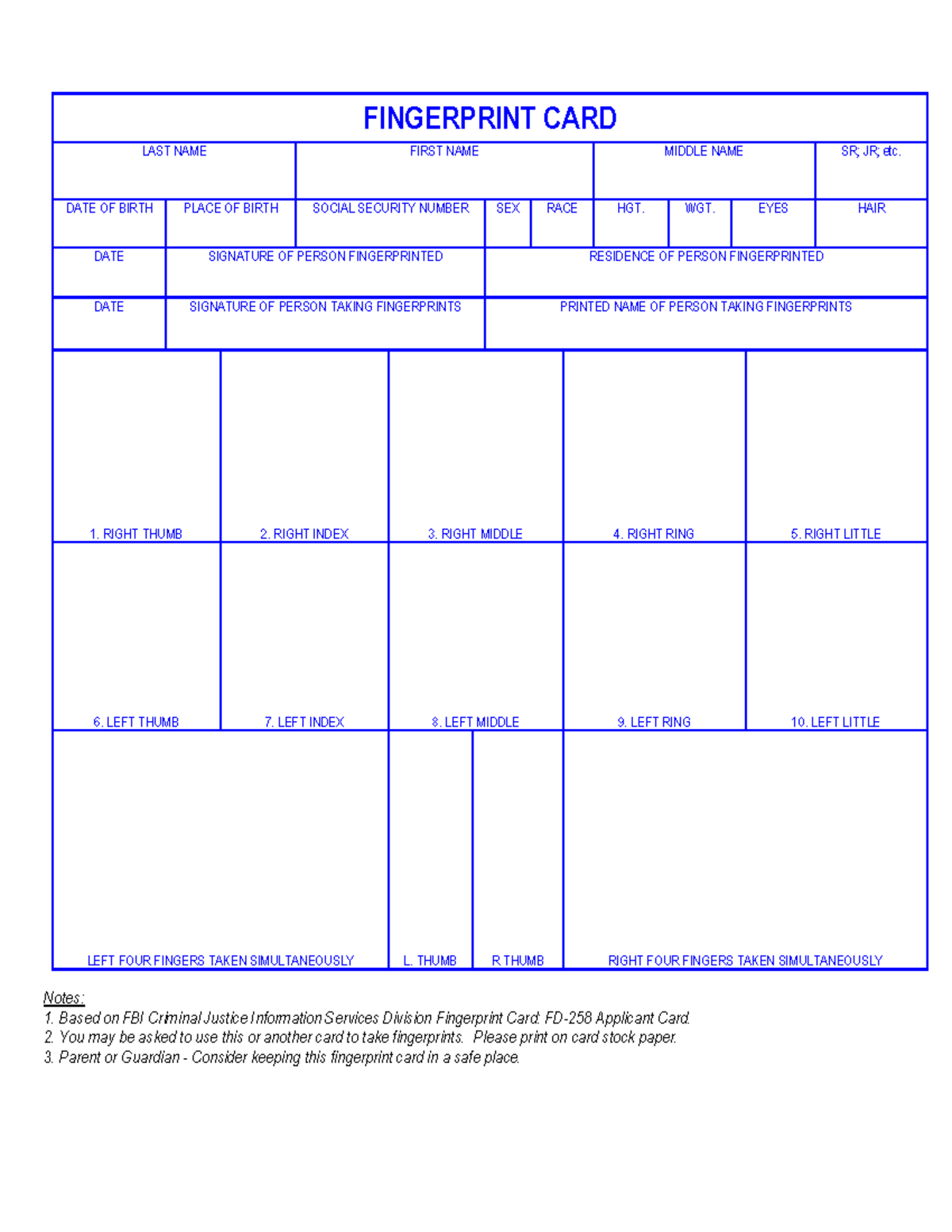 Fingerprinting-Card - Fingerprinting card - FINGERPRINT CARD LAST NAME ...